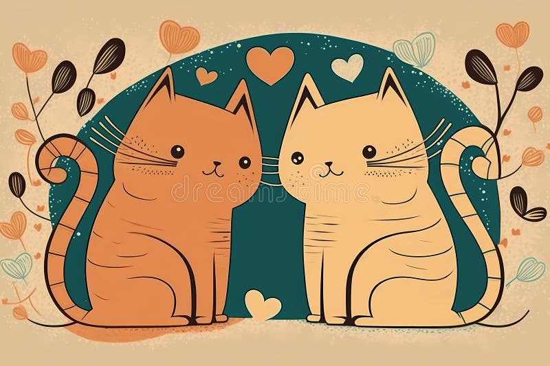 Animal Love. Two Cats Showing Affection with Hearts. Stock Photo ...