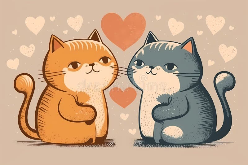 Animal Love. Two Cats Showing Affection with Hearts. Stock Photo ...
