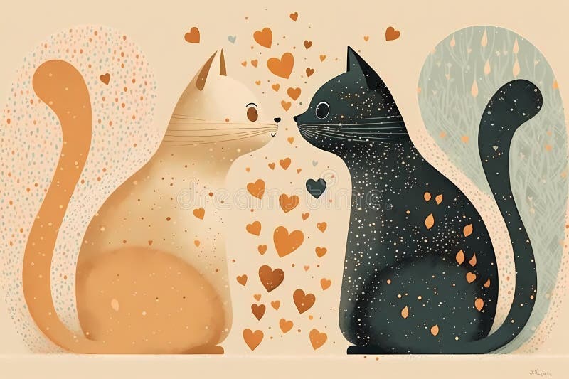 Animal Love. Two Cats Showing Affection with Hearts. Stock Photo ...