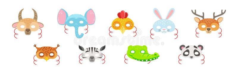 Animal Mask and Face Cover with Strap Vector Set Stock Vector ...