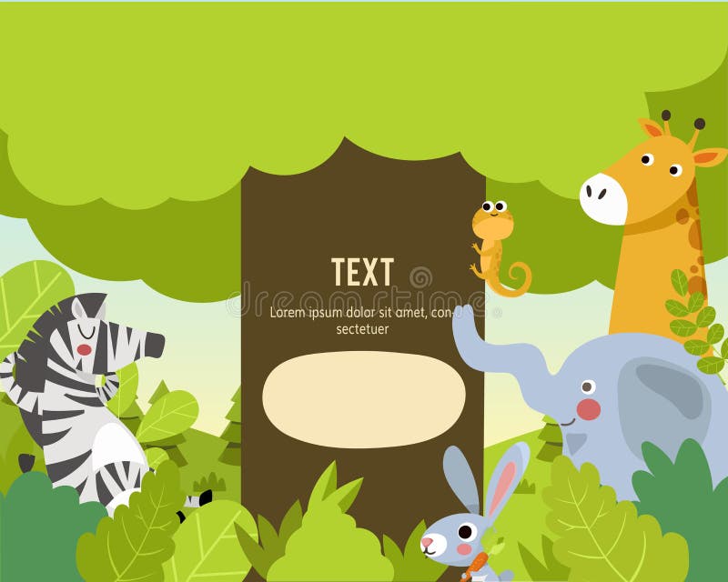 Template Poster with Zoo Animals. Cute Jungle Animals Cartoon ...