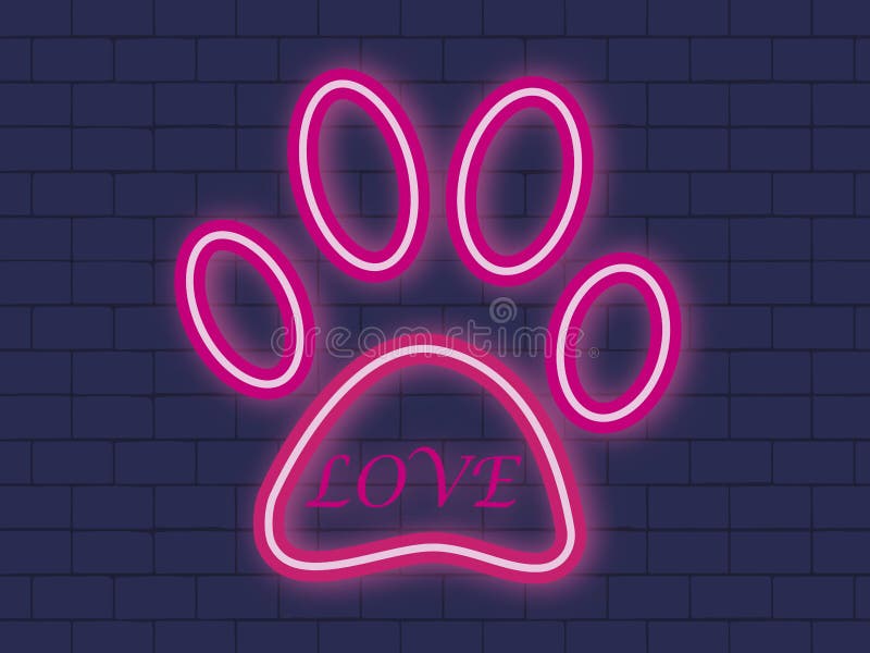 Animal Paw Print with Love Neon Stock Vector - Illustration of print ...