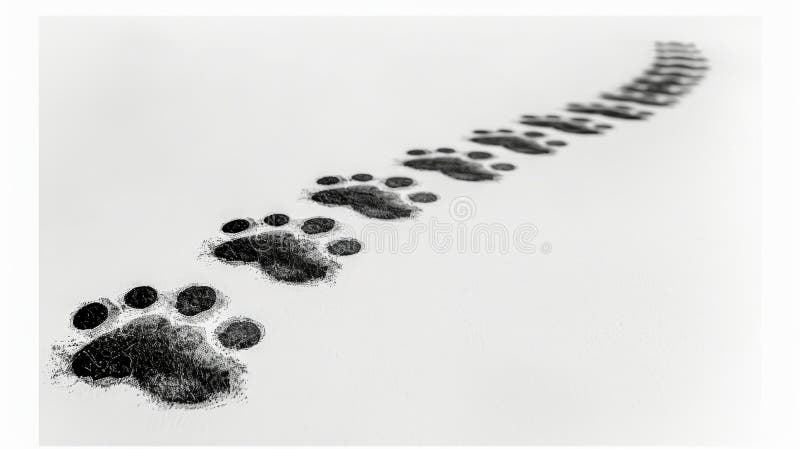 Animal Paw Prints Walking Across a Smooth White Surface in a Linear ...