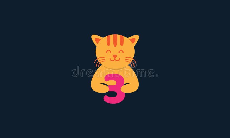 Animal Pet Cat Kitty Kitten Cute with Number Three Vector Stock Vector ...