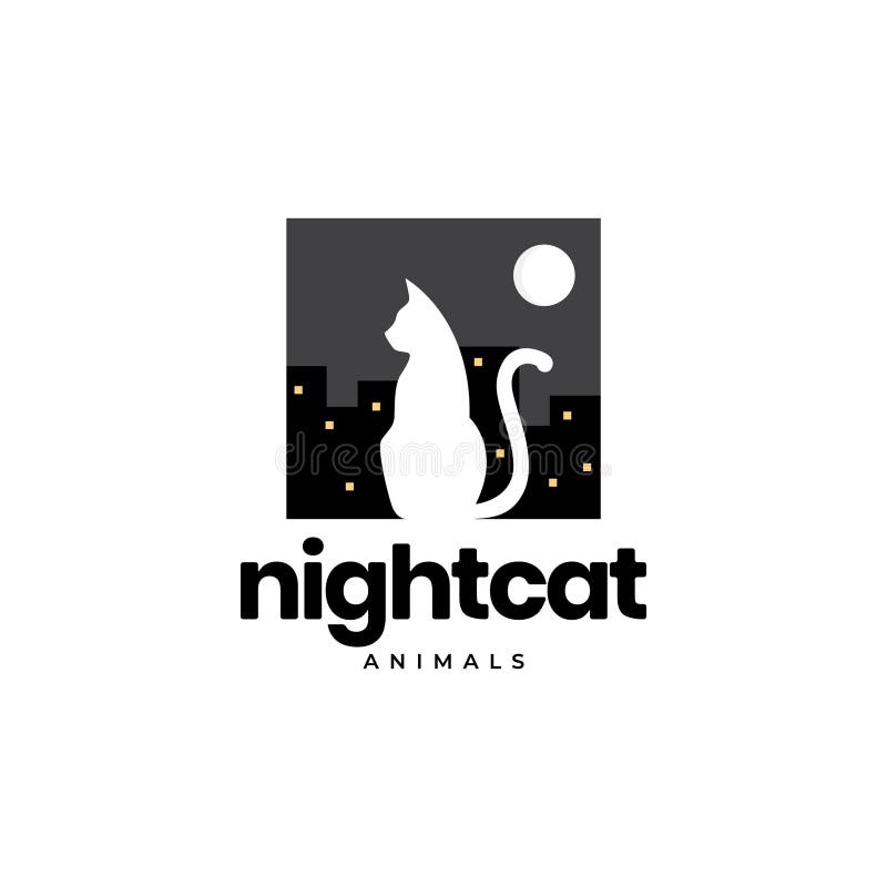 Animal Pets Cat Night Moon City Building Logo Design Vector Stock ...