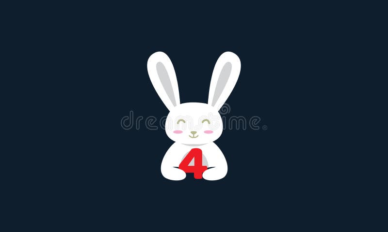 Animal Pets Rabbit Bunny Cute with Number 4 Vector Stock Vector ...
