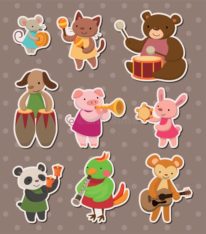 Animal Play Music Stickers,Label Stock Vector - Illustration of ...