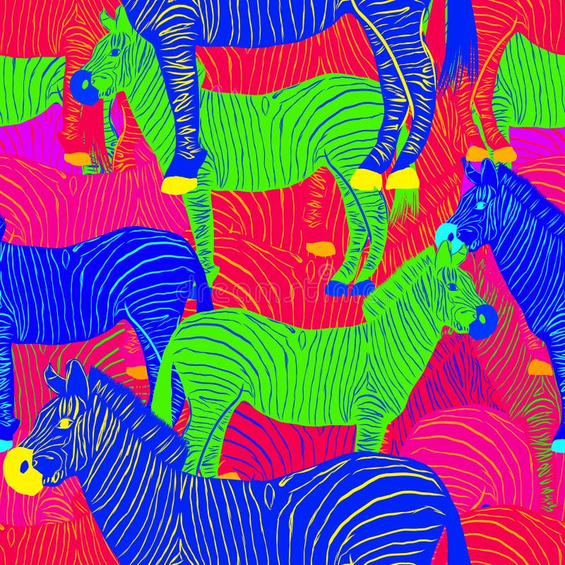 Animal Print with Colorful Zebra Illustrations Overlapping Stock Vector ...