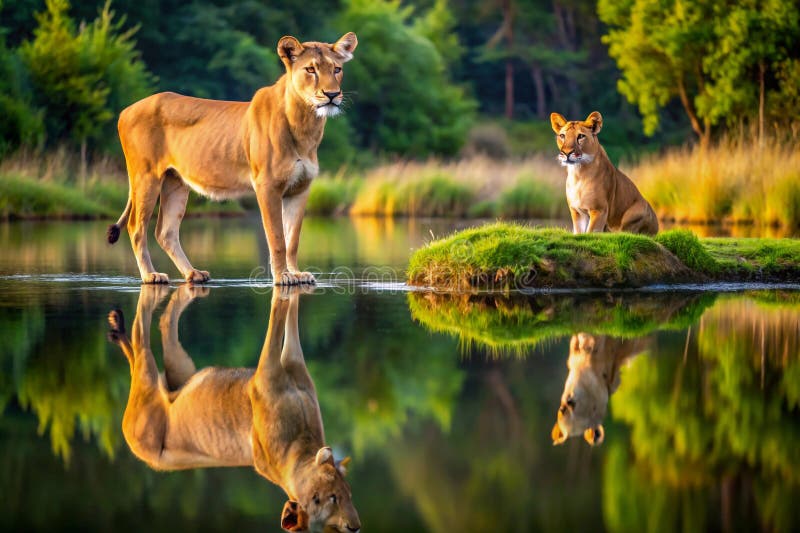 Animal Reflection in Water a Tranquil Scene. Generative AI Stock ...