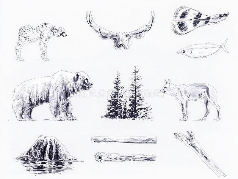 Animal Sketch Vector: a Vector Illustration Showcasing Different ...