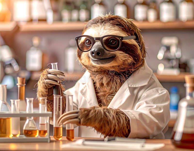 An Animal Sloth Scientist Does Experiments in a Laboratory with Test ...