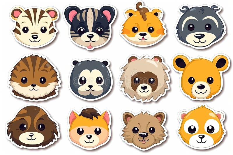 Animal Stickers in Cartoon Style. Generative AI Stock Illustration ...