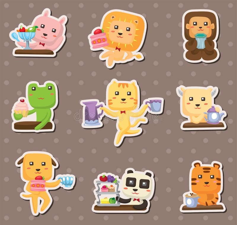 Animal tea time stickers stock vector. Illustration of food - 25807086
