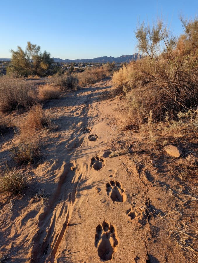 Animal Tracks in a Desert Sand Path Stock Illustration - Illustration ...