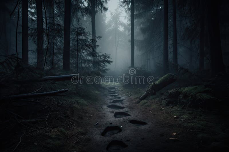 Animal Tracks and Signs in Dark and Mysterious Forest Stock ...