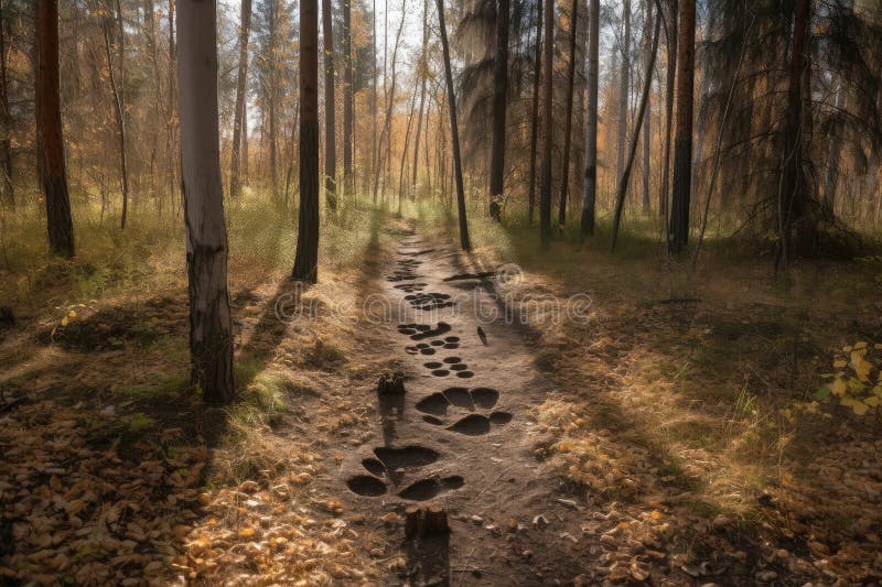 Animal Tracks and Signs in Forest, among the Trees Stock Image - Image ...