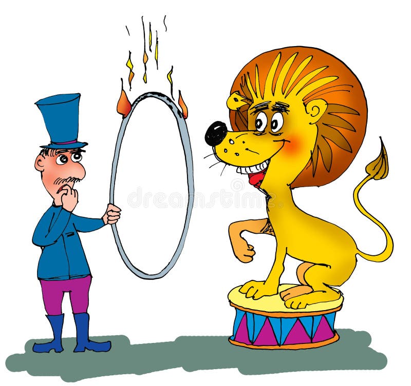 Animal trainer with lion stock illustration. Illustration of fire ...