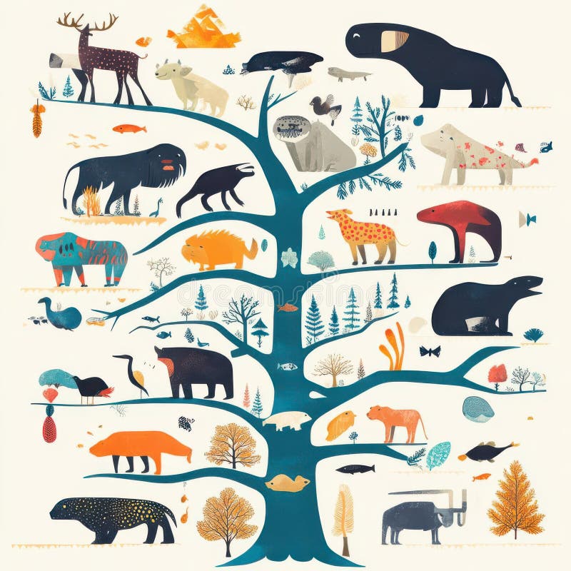 Animal Tree of Life, Illustrated Taxonomy Chart Stock Illustration ...
