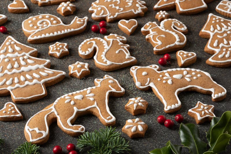 Animal and Tree Shaped Christmas Gingerbread Cookies Stock Photo ...