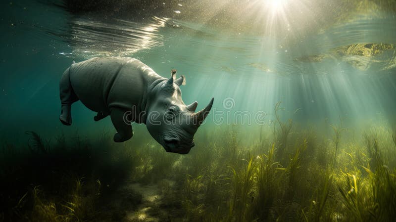 Animal under water stock illustration. Illustration of rhinoceros ...
