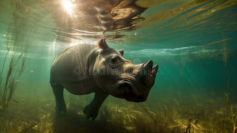 Animal under water stock illustration. Illustration of ceratotherium ...