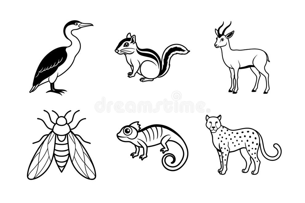 Animal Vector Line Art Icon Set Stock Vector - Illustration of wild ...
