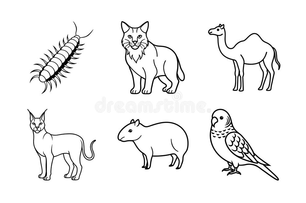 Animal Vector Line Art Icon Set Stock Vector - Illustration of line ...