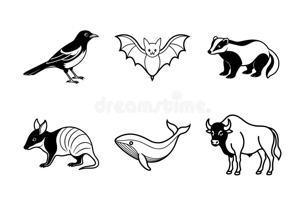 Animal Vector Line Art Icon Set Stock Vector - Illustration of drawn ...