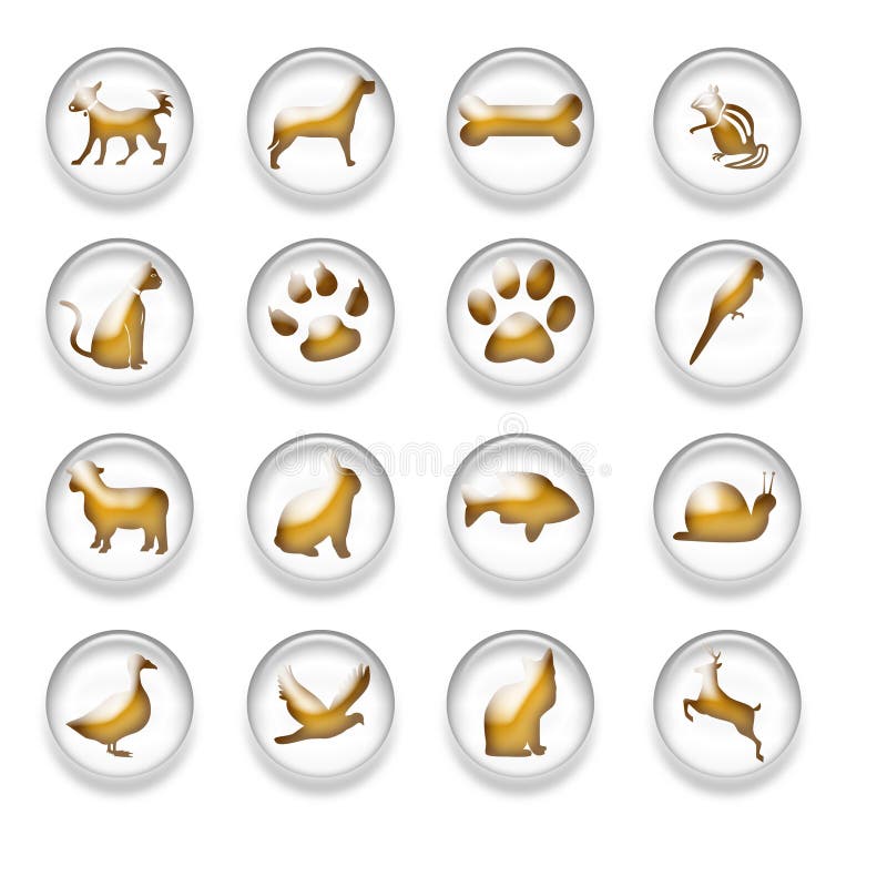 Gold Animal Web Icons Buttons Set Stock Illustration - Illustration of ...