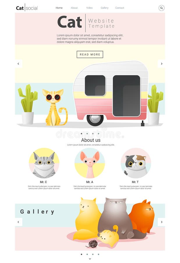 Animal Website Template Banner and Infographic with Cat Stock Vector ...