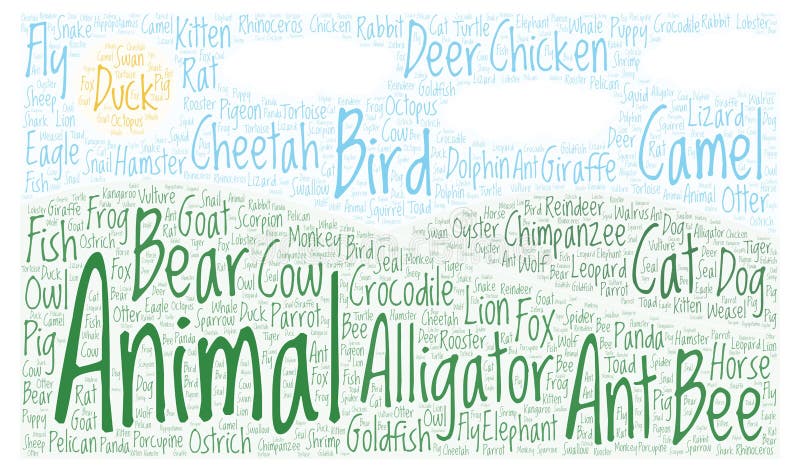 Animal Word Cloud stock illustration. Illustration of topic - 179113089