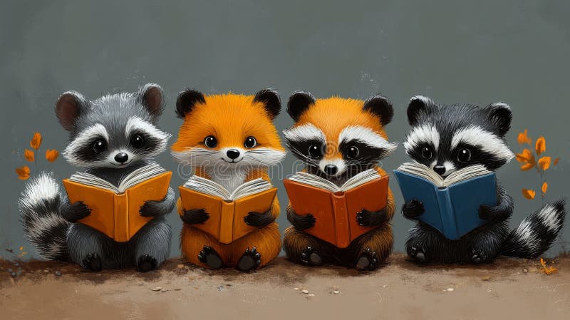 Animales Curos Leyendo Libros Stock de ilustración - Ilustración de negro, ojos: 354824092