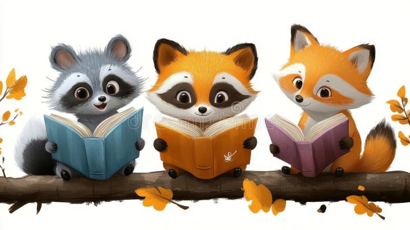 Animales De Dibujos Animados Que Leen Libros Stock de ilustración ...