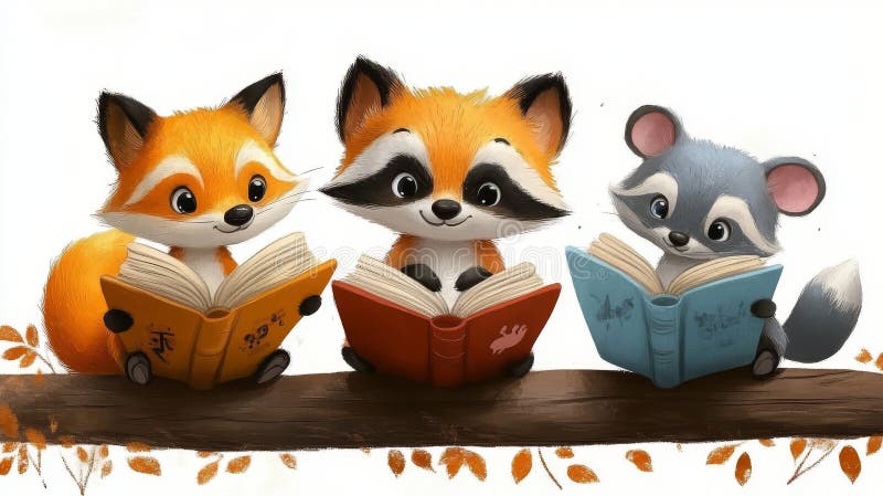 Animales De Dibujos Animados Que Leen Libros Stock de ilustración ...