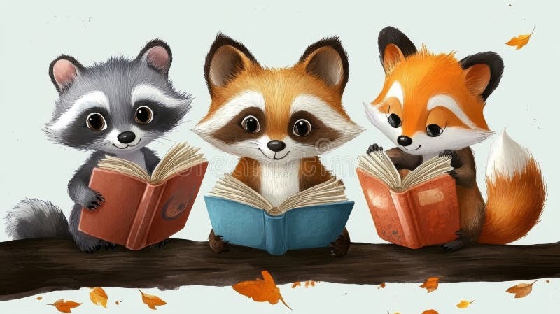 Animales De Dibujos Animados Que Leen Libros Stock de ilustración ...