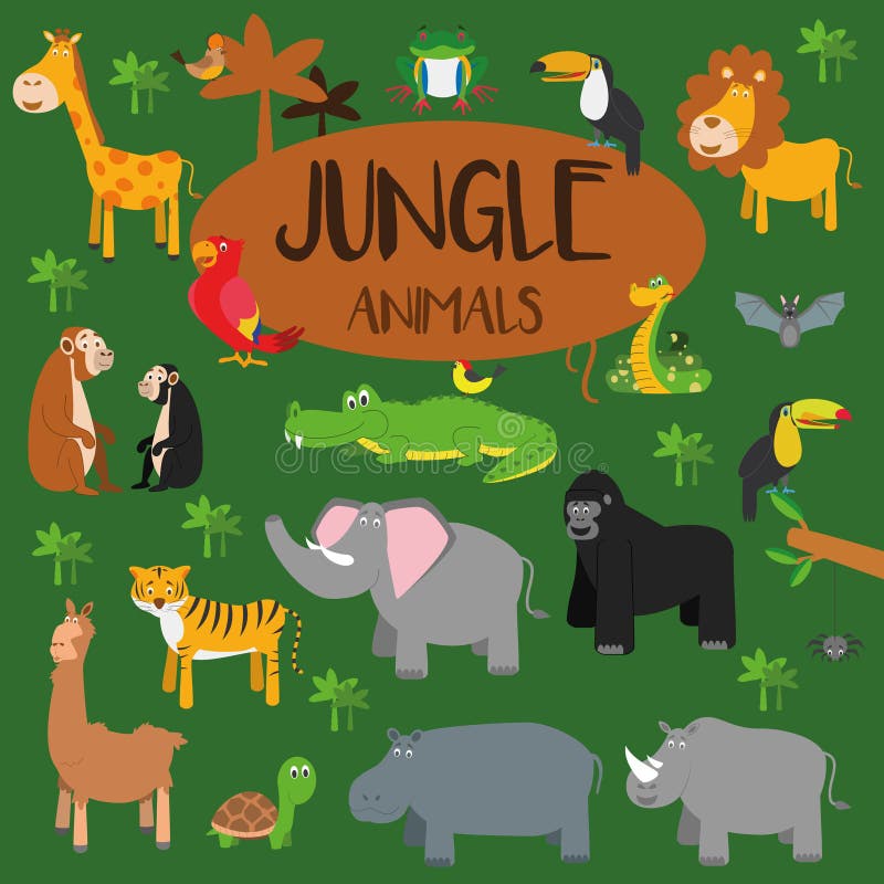Animales De La Selva Fijados Ilustración del Vector - Ilustración de ...