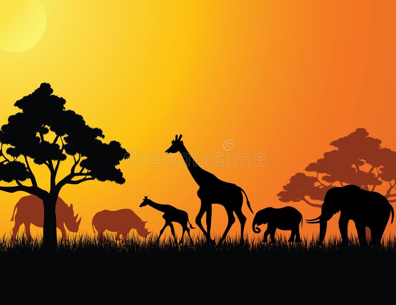 Animales en la sabana ilustración del vector. Ilustración de elefante ...