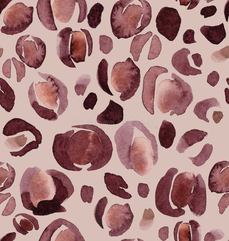 Animalistic Watercolor Burgundy Seamless Pattern with Stylized Leopard ...