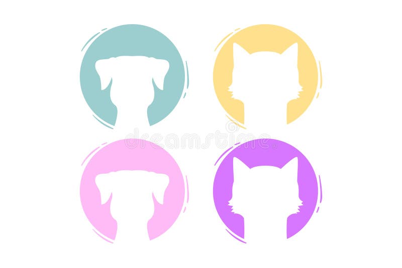 Set of Round Shapes with Pets in Pastel Colors. Isolated Circles with ...