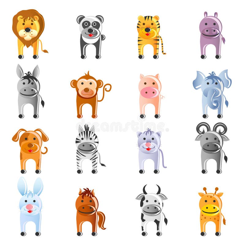 Cartoon Animals Collection Set Stock Vector - Illustration of hippo ...