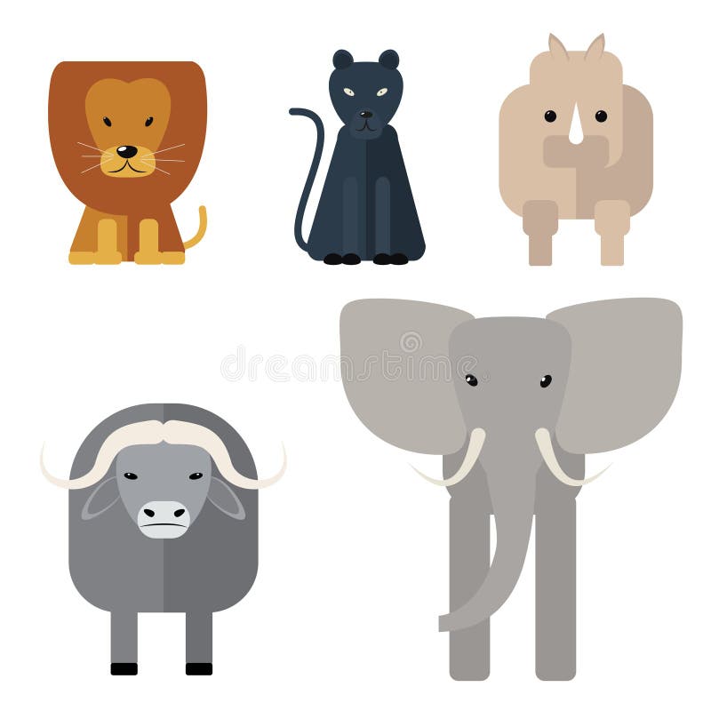 Animals of Africa. Big Five . Vector Illustration of a Flat Stock ...