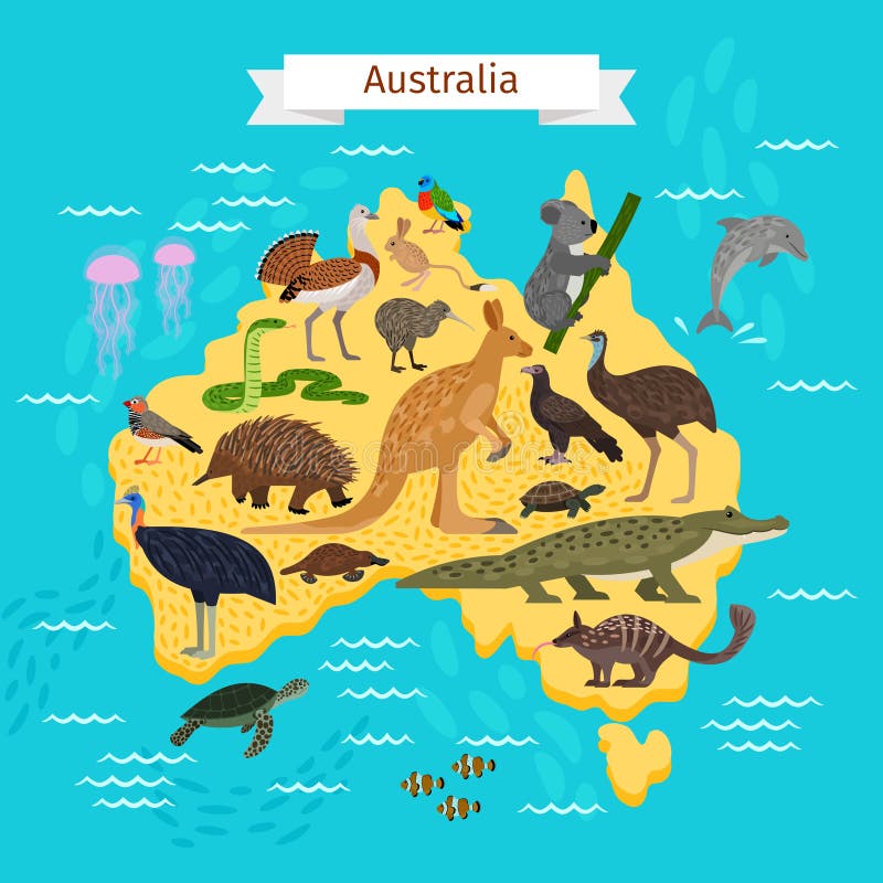 Australian Animals and Birds on the Map Stock Illustration ...