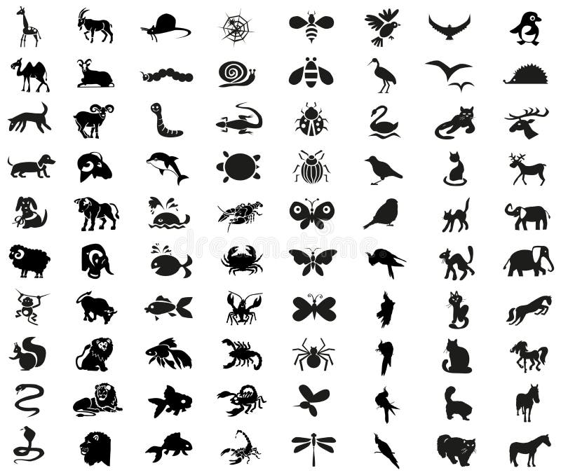 Animals, Birds, Insects Icons Stock Vector - Illustration of icon ...
