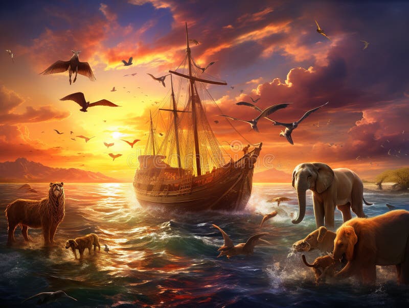 Ai Generated Illustration Wildlife Concept of Animals in a Boat Stock ...