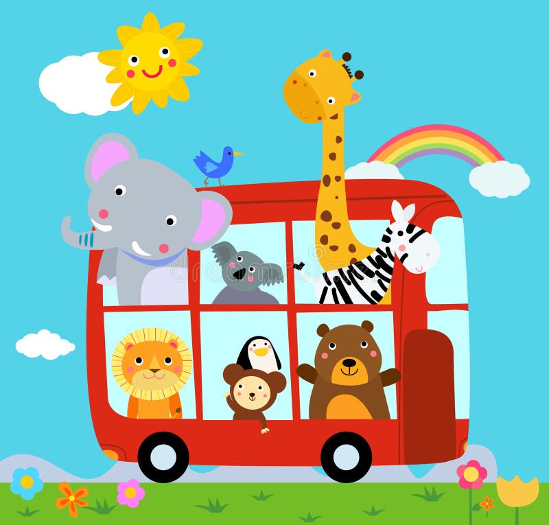 Animals and bus stock vector. Illustration of animals - 132039143