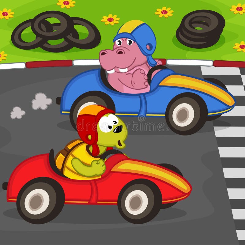 Animals in a car racing stock illustration. Illustration of cartoon ...