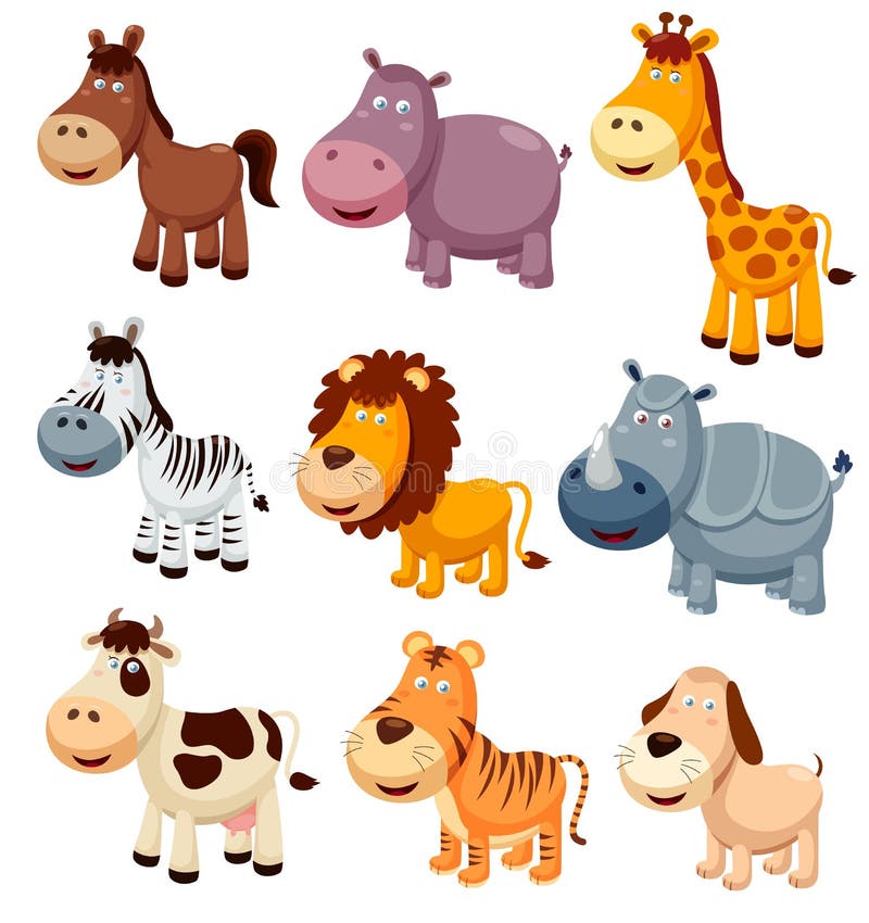 Wild Animals Cartoon Collection Set Stock Vector - Illustration of ...
