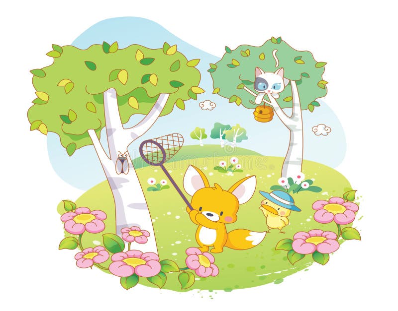 Animals Cartoon Playing Together Stock Illustration - Illustration of ...