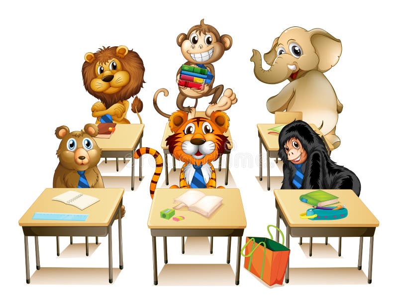 Animals in classroom stock vector. Illustration of lion - 43864032