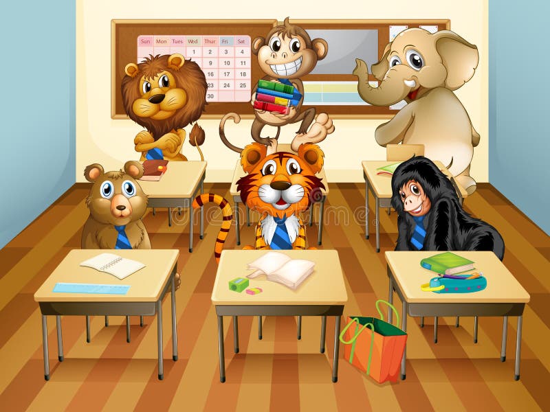 Animals In A Classroom. Collection Of Funny Cartoon Animals Students ...